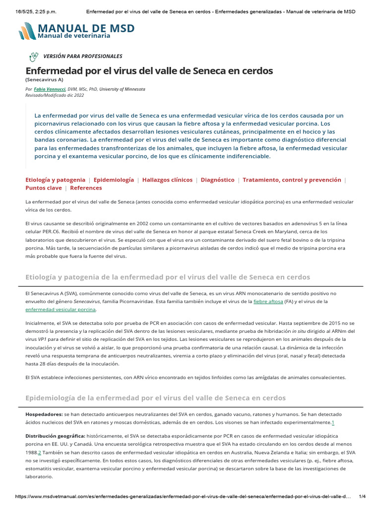 Enfermedad Por El Virus Del Valle de Seneca en Cerdos - Enfermedades ...