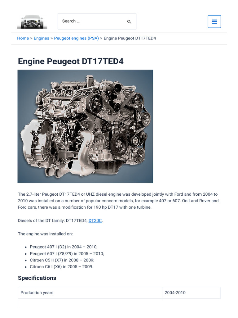 Peugeot DT17TED4 Engine Overview | PDF | Engines | Diesel Engine