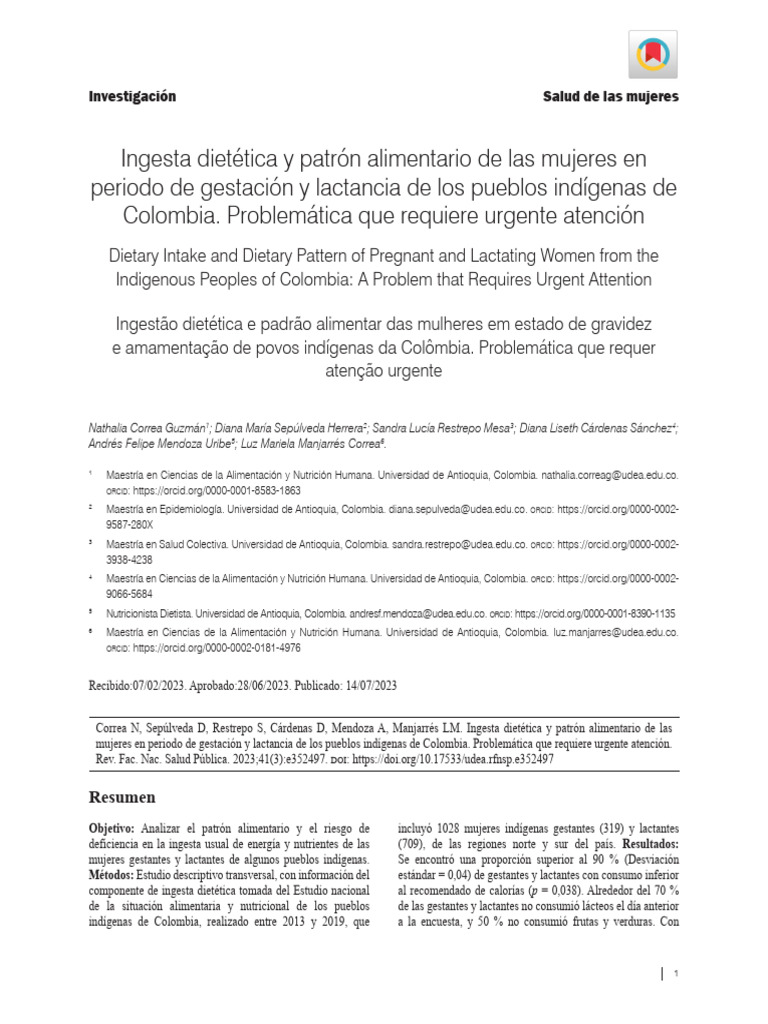Ingesta Dietetica y Patron Alimentario de Las Muje | PDF ...
