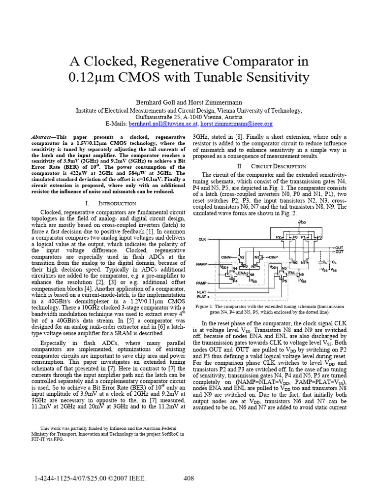 A Clocked Regenerative Comparator in 0.12m CMOS With Tunable ...