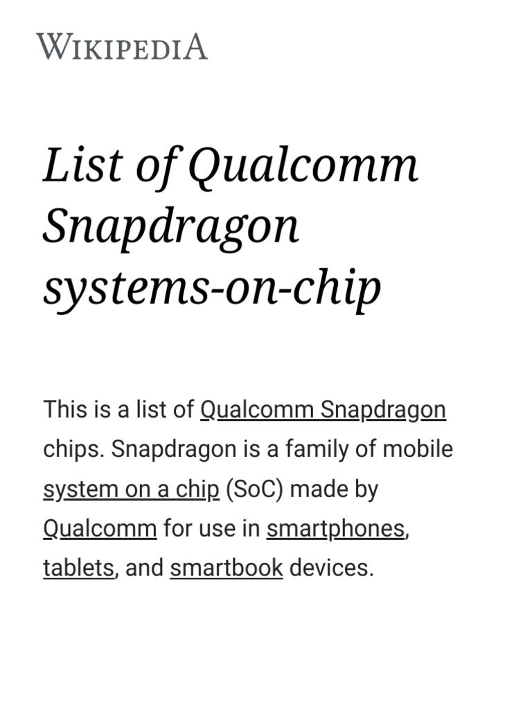 List of Qualcomm Snapdragon Systems-On-chip - Wikipedia | PDF ...