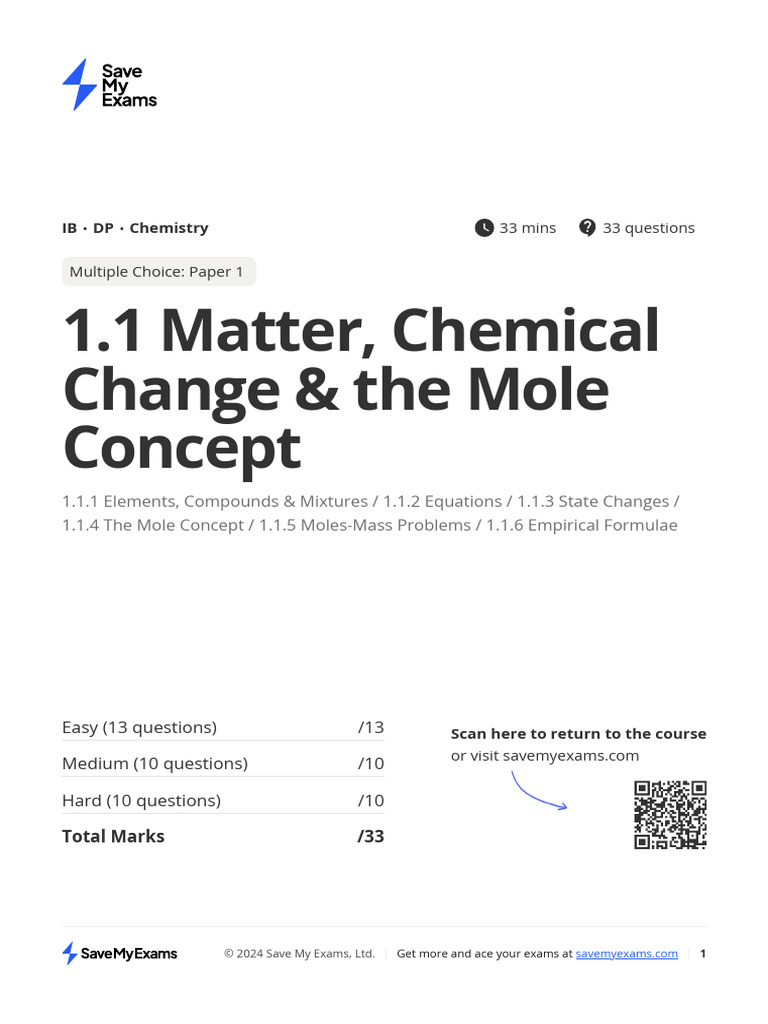 IB Chemistry Multiple Choice Questions | PDF | Mole (Unit) | Mixture