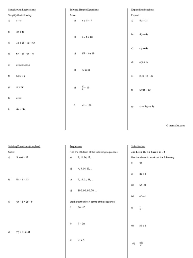 GCSE Maths Foundation Algebra Revision Worksheet | PDF | Equations ...