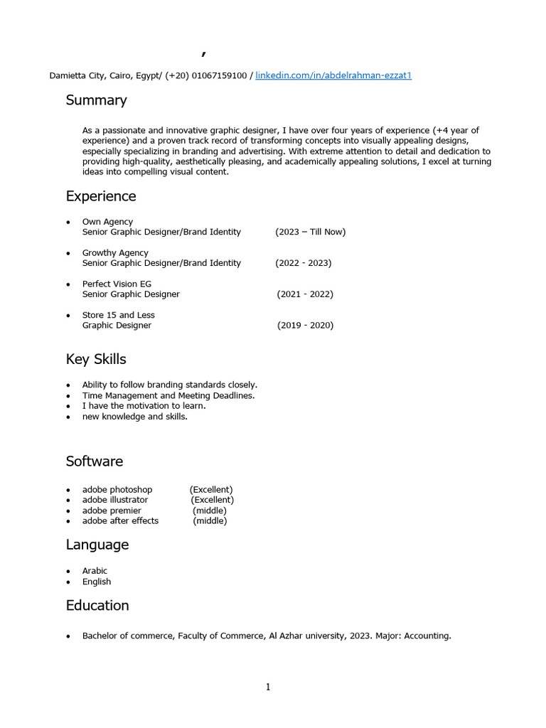 Abdelrahman Mohammed Ezzat CV | PDF