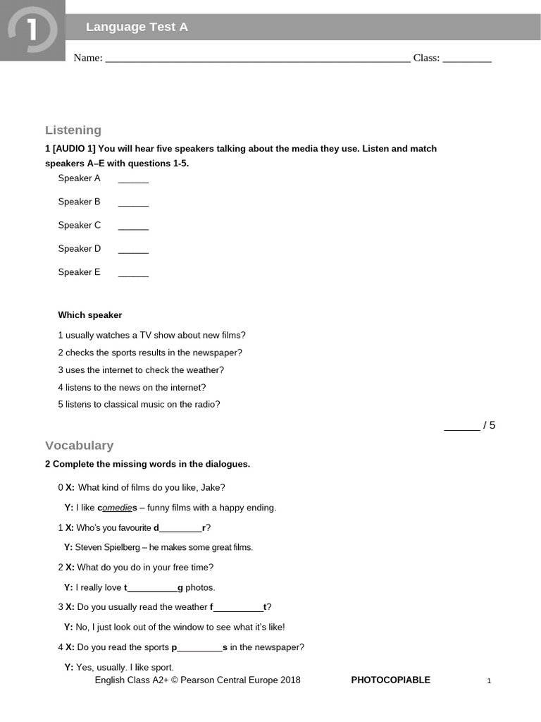 ECA2 Tests Language Test 1A 2018 | PDF | Internet
