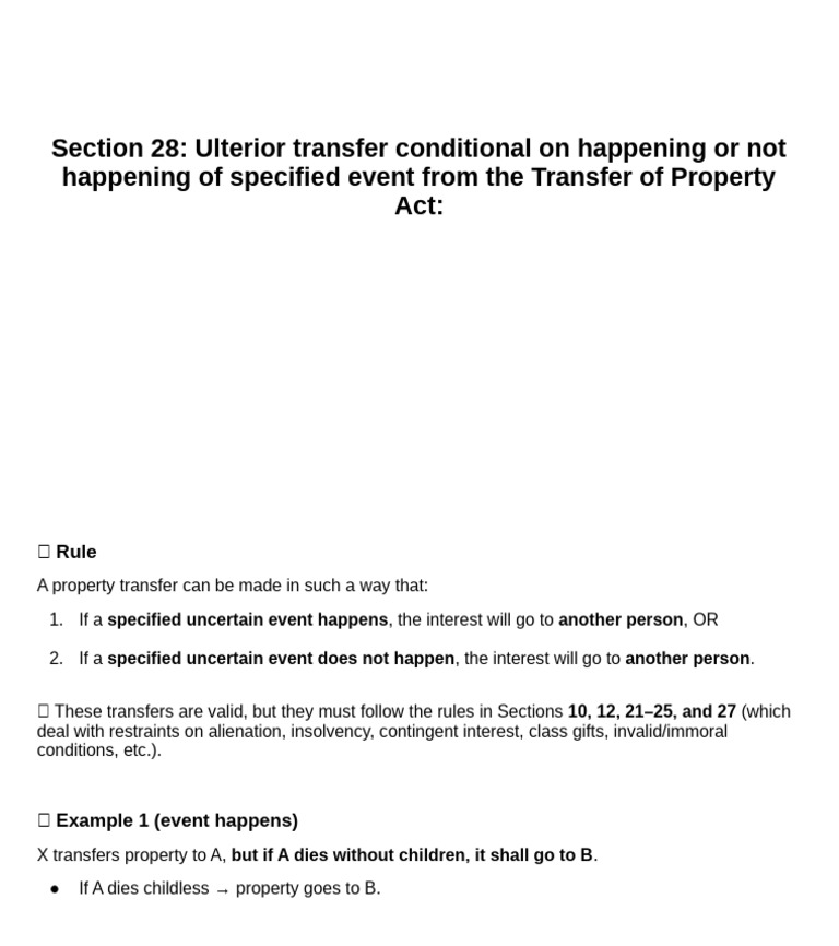 Section 28 - Ulterior Transfer Conditional On Happening or Not ...
