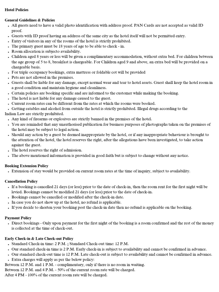 Hotel Policies 1 | PDF | Hotel