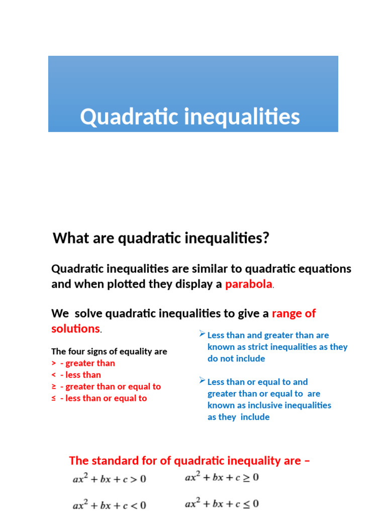 Quadratic Inequalities | PDF