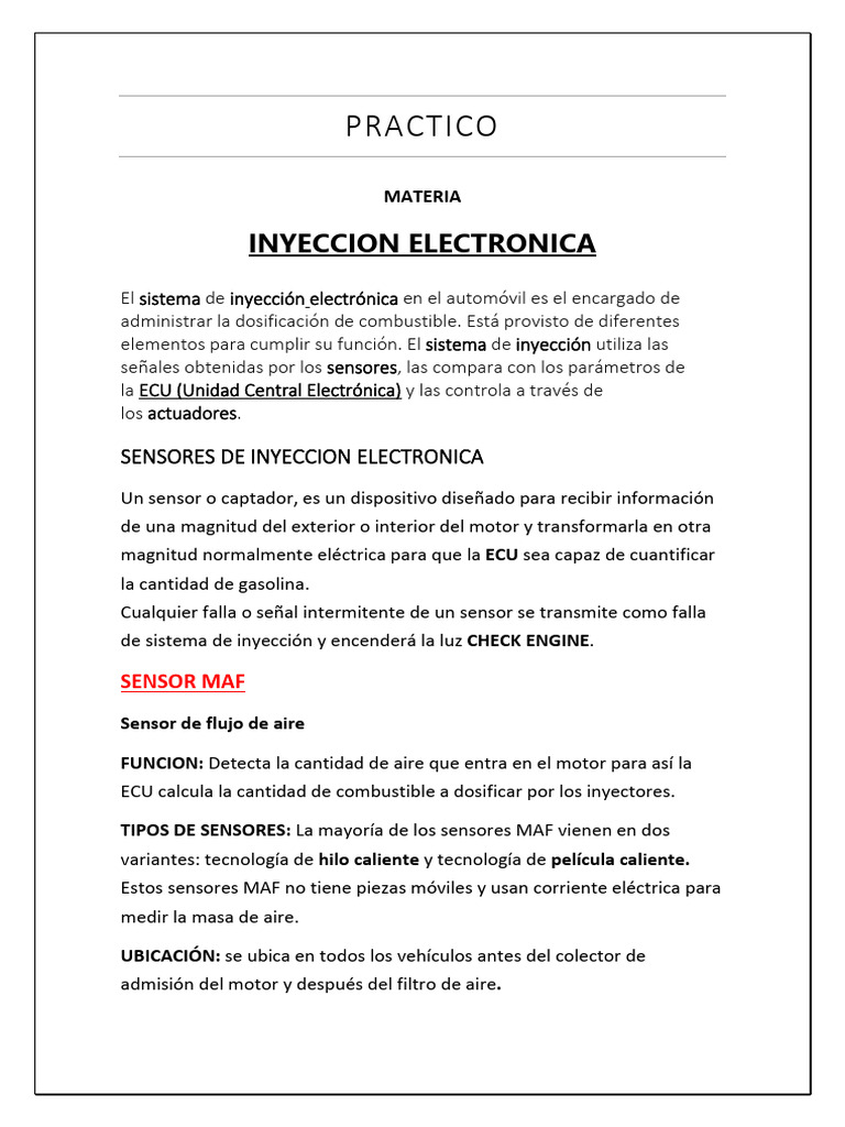 Sensores de Inyección Electrónica en Autos | PDF | Inyección de ...