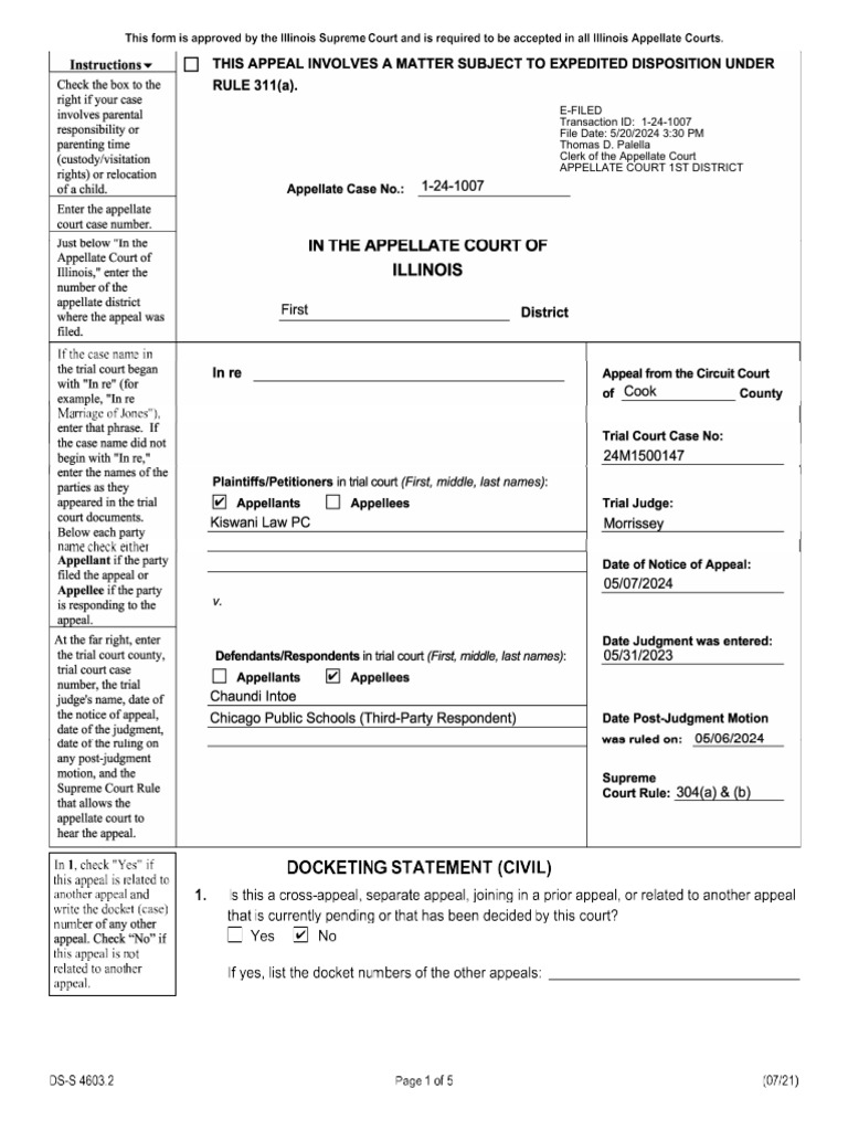 Intoe Chaundi Docketing Statement 5.20.24 | PDF
