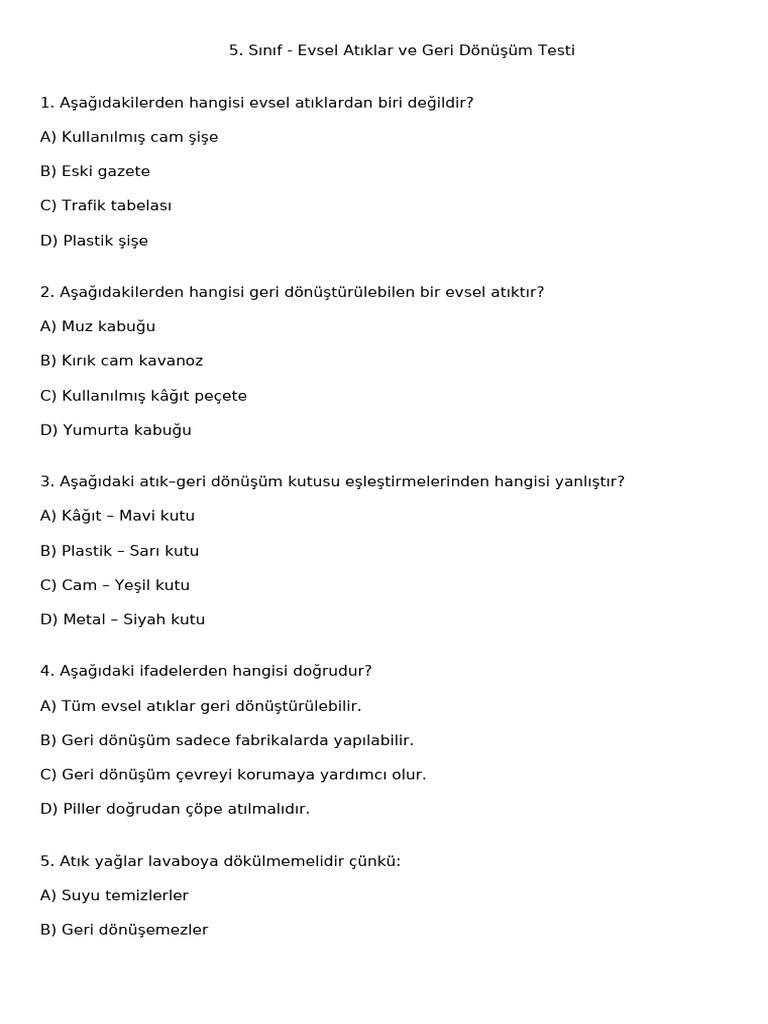 Evsel Atiklar Test | PDF
