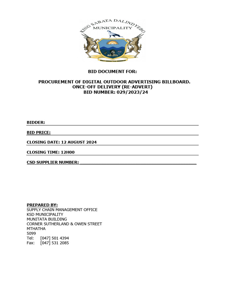 Digital Outdoor Billboard Bid 2023/24 | PDF | Value Added Tax | Indemnity
