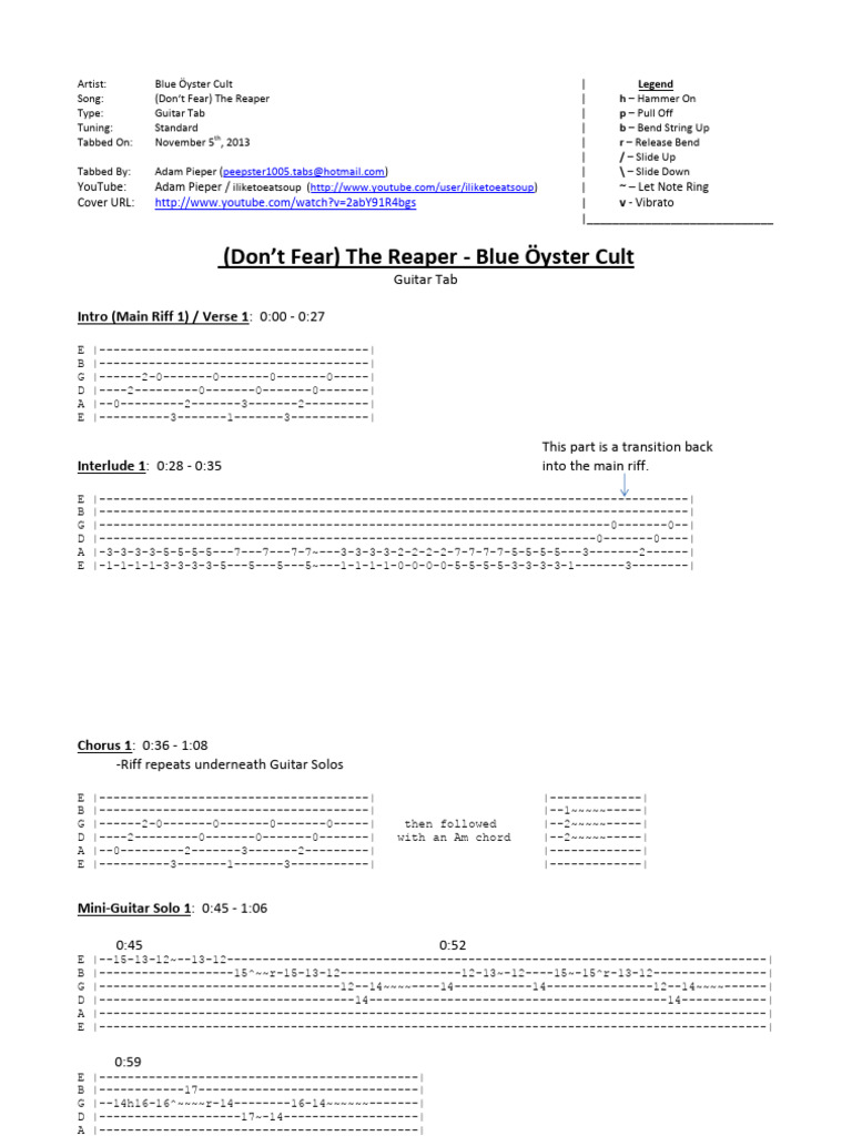 Don't Fear the Reaper Guitar Tab | PDF | Song Structure | String ...