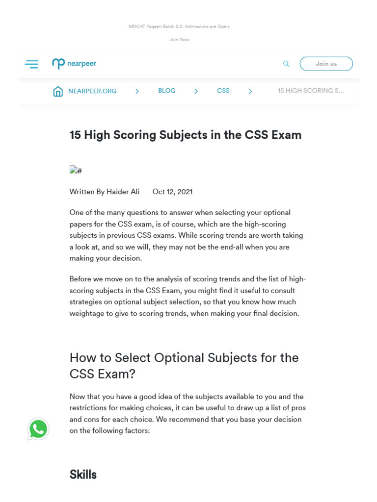 High Scoring CSS Subjects for 2025 | PDF | Knowledge | Curriculum