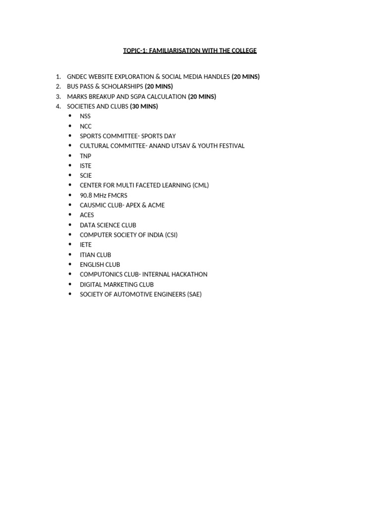 GNDEC College Familiarization Guide | PDF