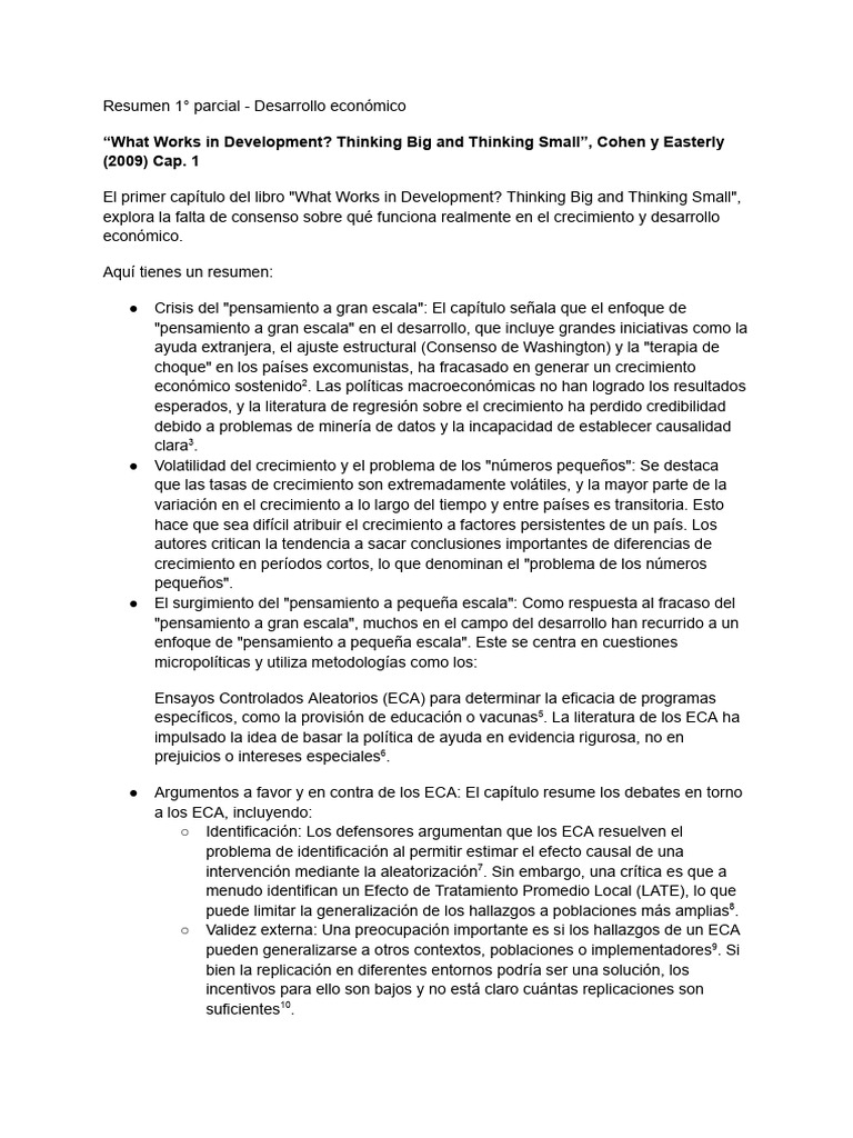 Resumen 1° Parcial - Desarrollo Económico | PDF | Crecimiento económico | Economias