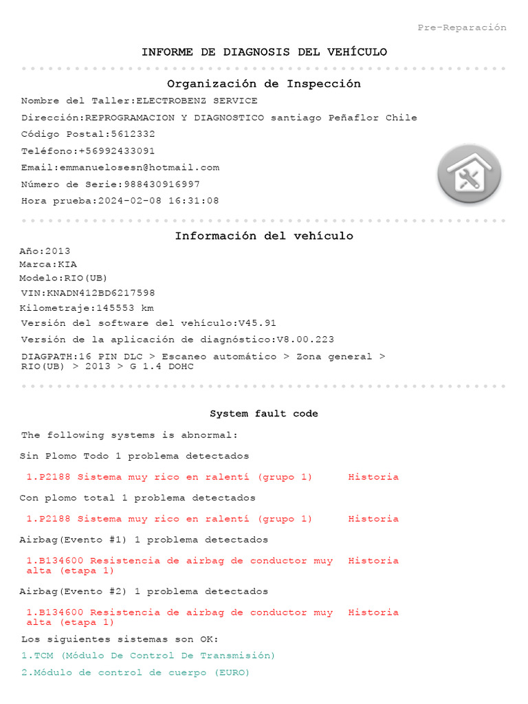 KIA KNADN412BD6217598 AllSystemDTC 20240208163108 | PDF
