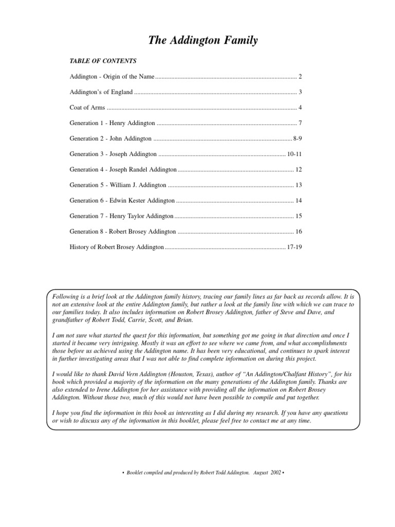 The Addington Family Tree: Tracing Seven Generations of an English ...