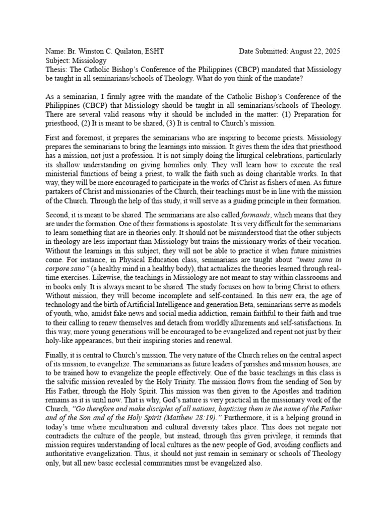 Importance of Missiology in Seminaries | PDF | Christian Mission ...