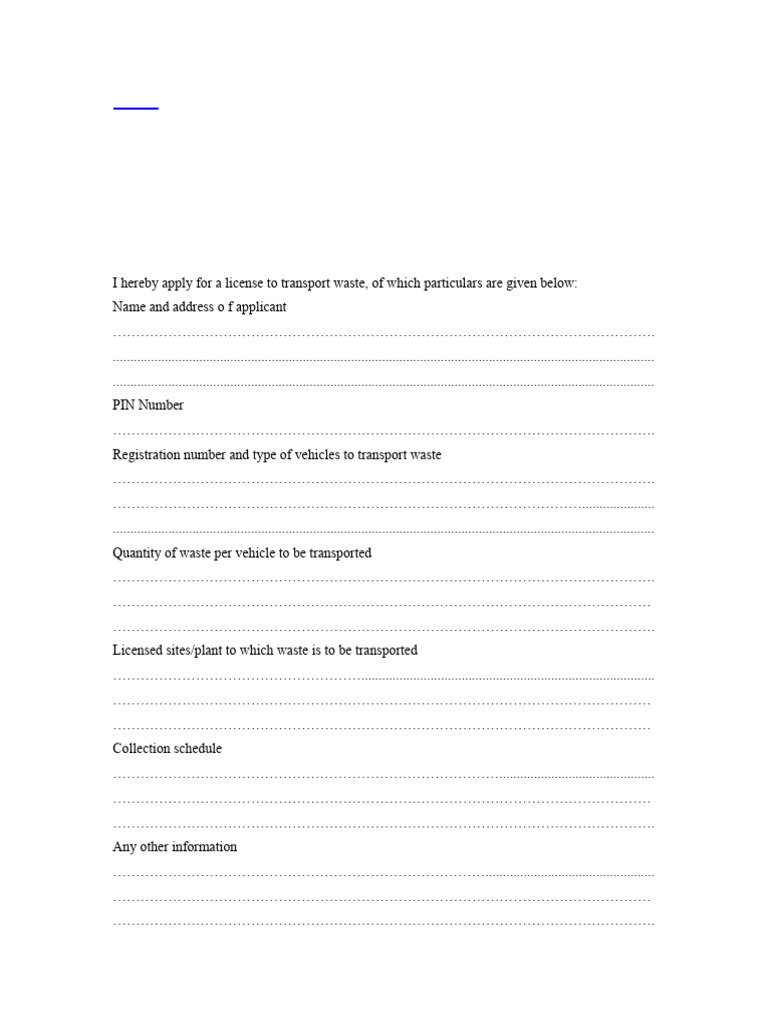 Waste Transportation License Application Form | PDF