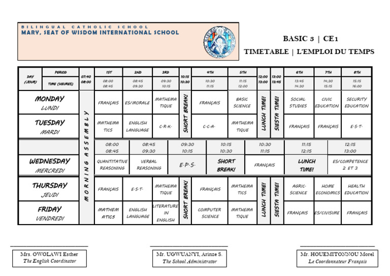 Basic 3 CE1 Timetable Overview | PDF
