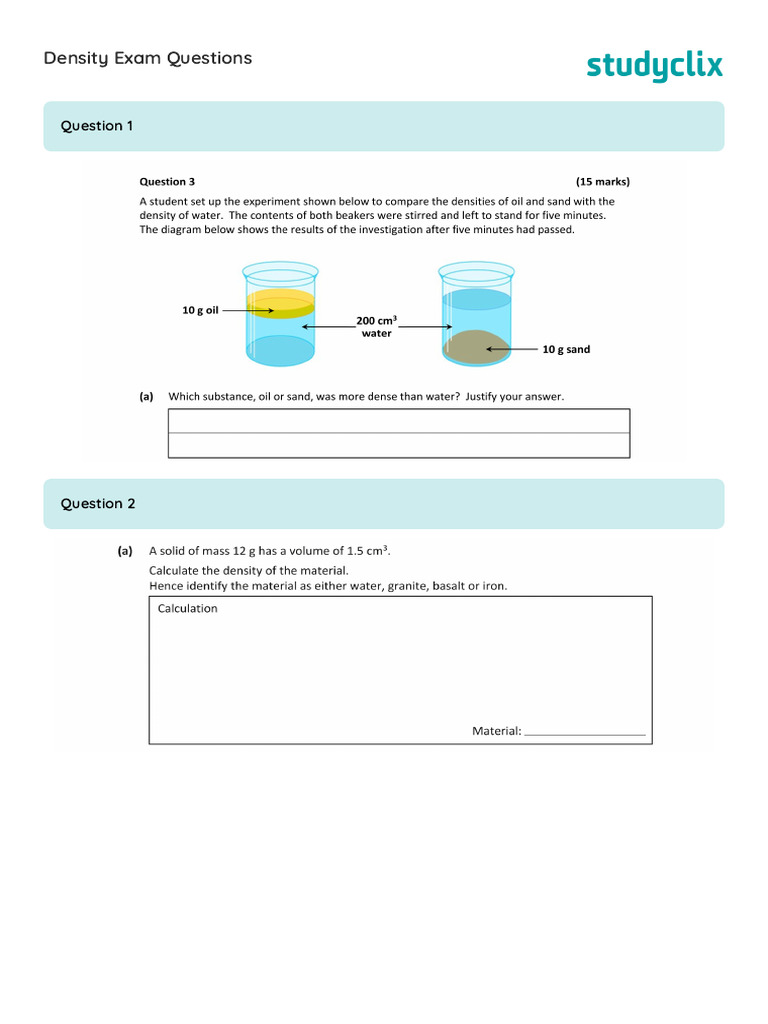 Density Exam Questions Questions | PDF