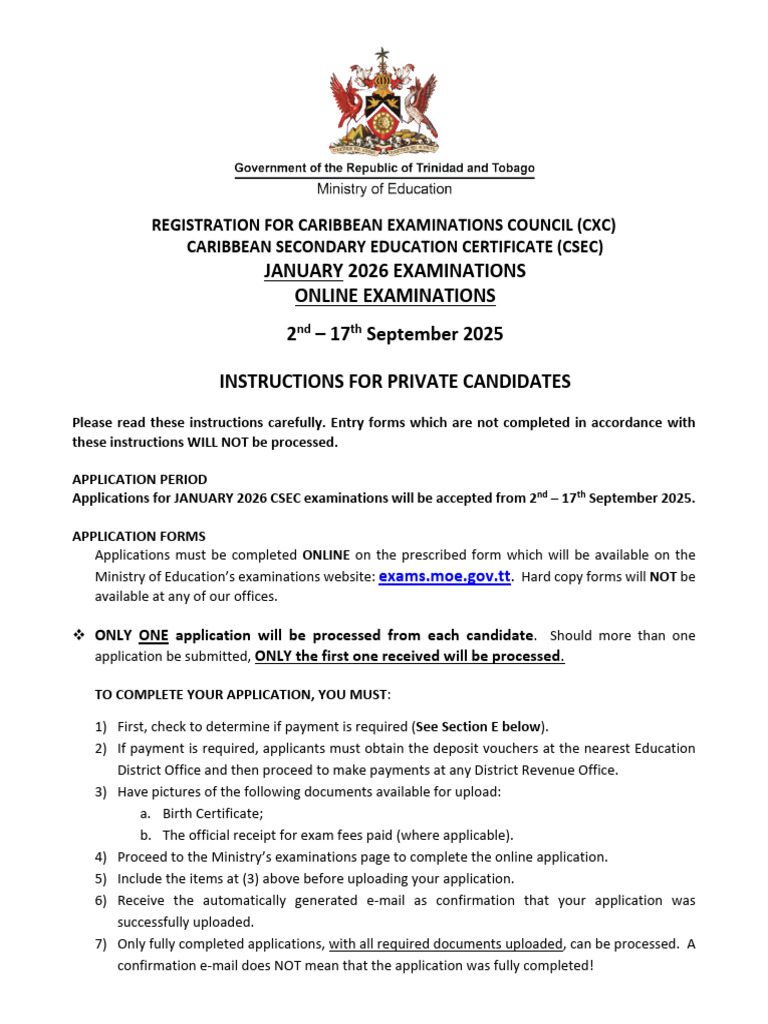 CSEC January 2026 Registration Guide | PDF | Identity Document