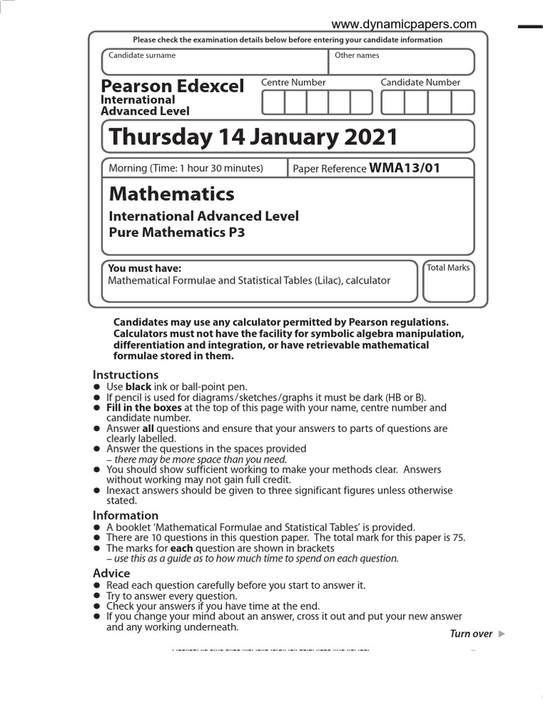 IAL Pure Mathematics P3 Exam Details | PDF | Mathematics | Coordinate ...