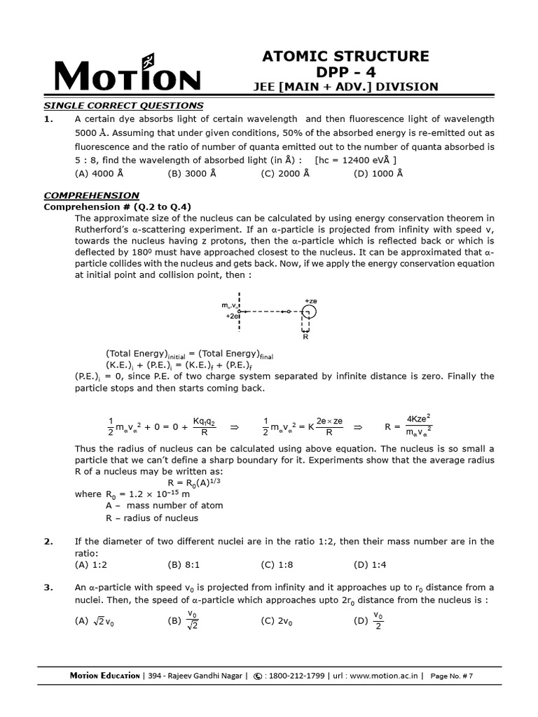 Atomic Structure DPP for JEE Preparation | PDF | Electron | Atoms