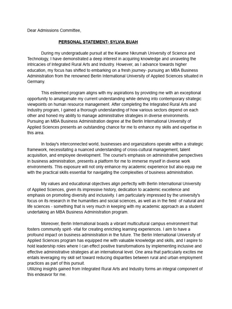 Motivational Letter | PDF | Master Of Business Administration | Cognition