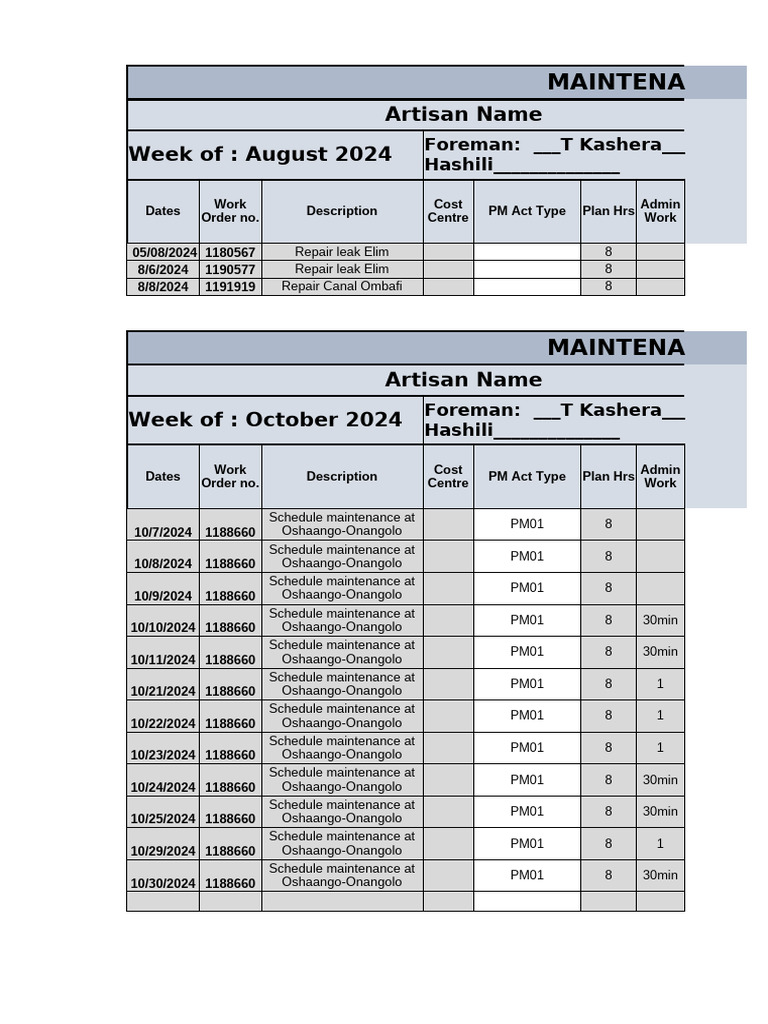 Weekly Timesheets Aug - Dec 2025 | PDF