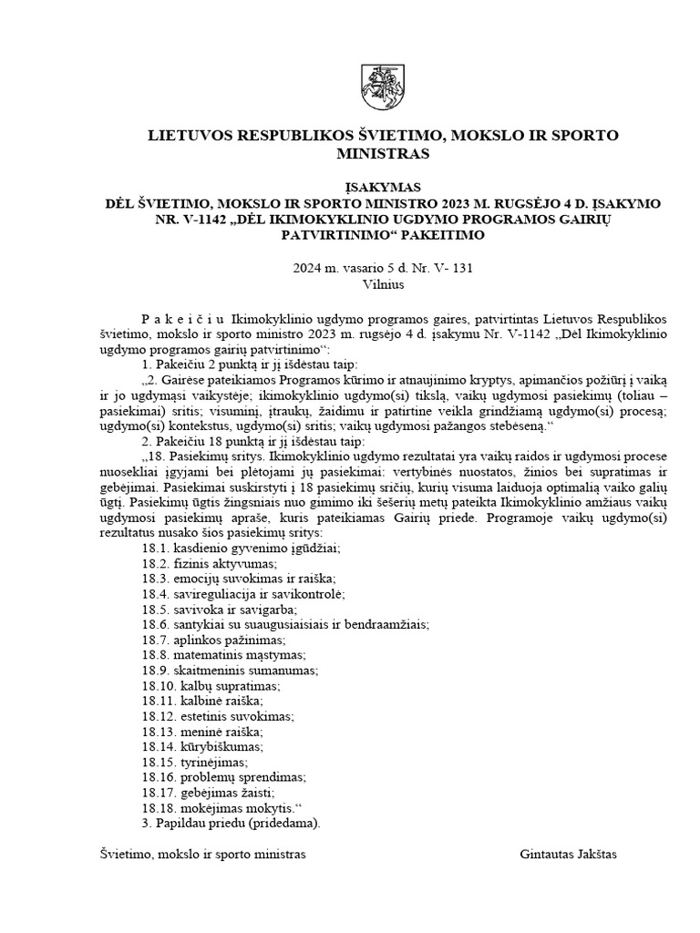 Ikimokyklinio Amziaus Vaiku Ugdymosi Pasiekimu Aprasas | PDF