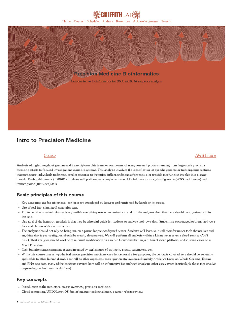 01-00-Intro To Precision Medicine - Griffith Lab | PDF | Bioinformatics | Personalized Medicine
