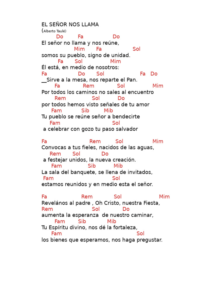 El Señor Nos Llama Con Acordes Guitarra | PDF