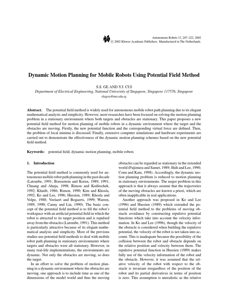 Dynamic Motion Planning For Mobile Robots Using Potential Field Method ...