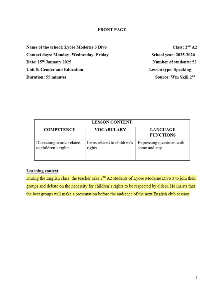 Gender and Education Lesson Plan | PDF | Learning | Human Communication