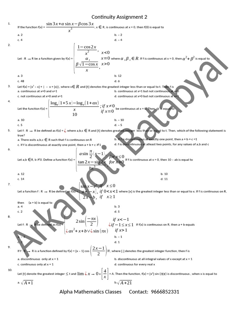 Continuity Assignments 2 | PDF | Function (Mathematics) | Mathematics