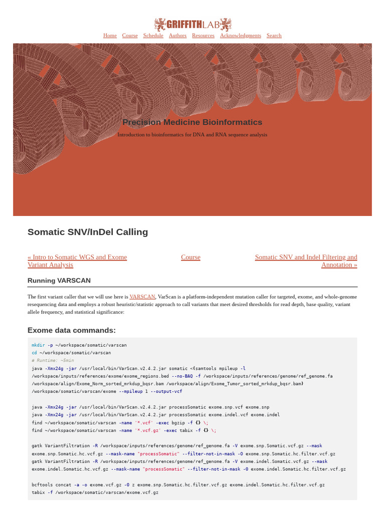 05-01-Somatic SNV_InDel Calling _ Griffith Lab | PDF | Whole Genome Sequencing | Single ...