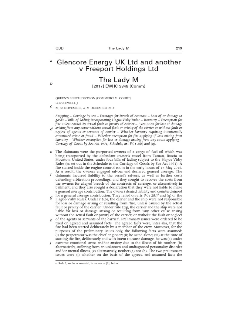 Glencore Energy (2018) Damage To Goods | PDF | Mens Rea | Recklessness ...