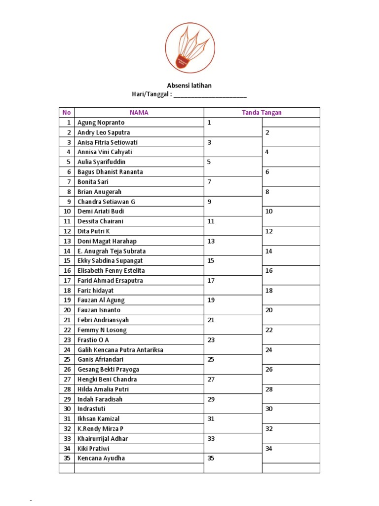 Absensi Latihan | PDF