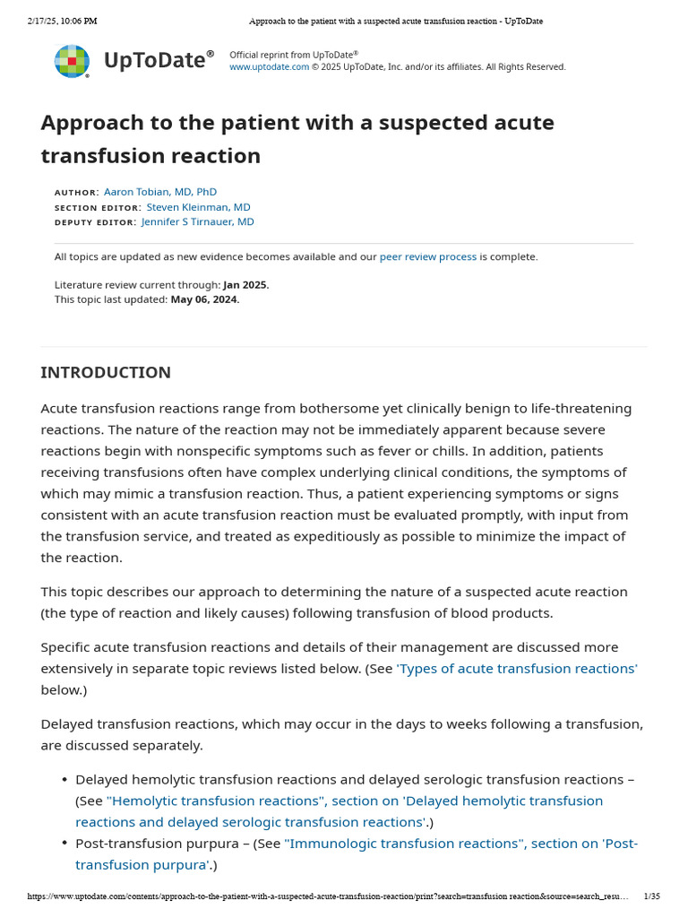 Acute Transfusion Reaction Management | PDF | Blood Transfusion | Sepsis