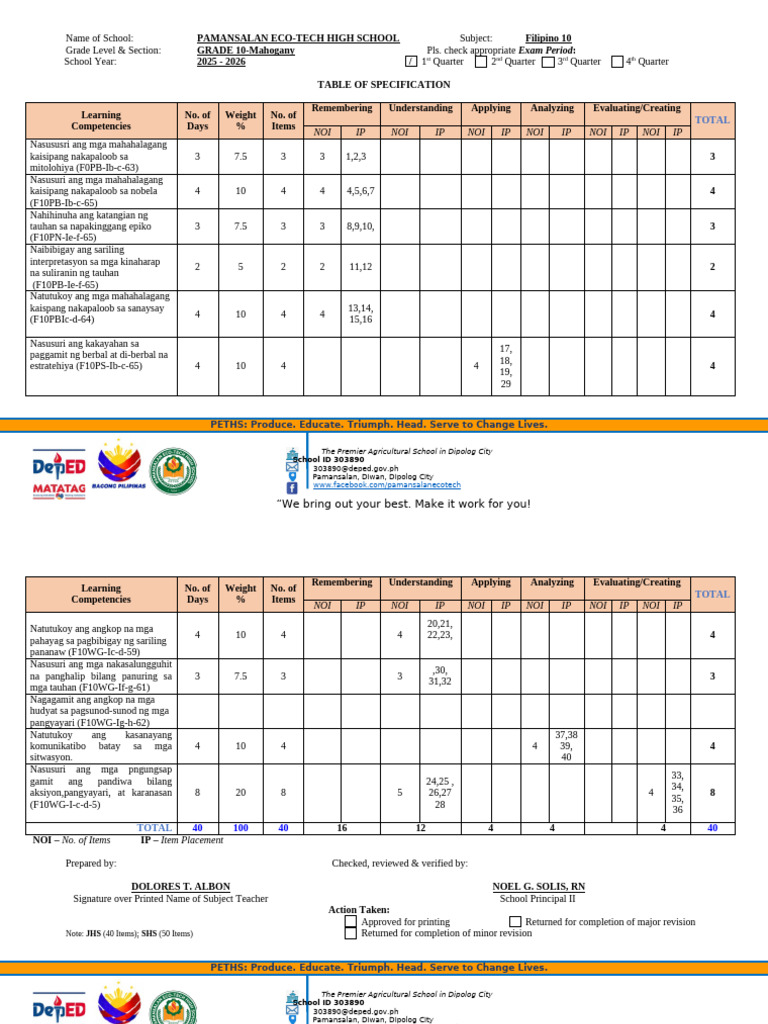 2025 2026 Fil 10 Q1 Tos | PDF