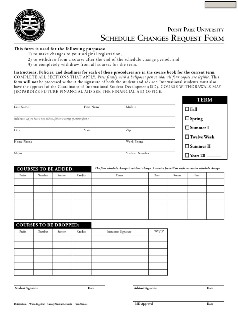 Change of Schedule Request Form | PDF