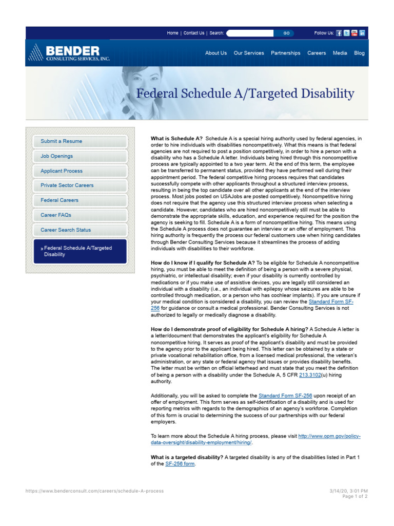 Federal Schedule A/targeted Disability - Bender Consulting Services ...
