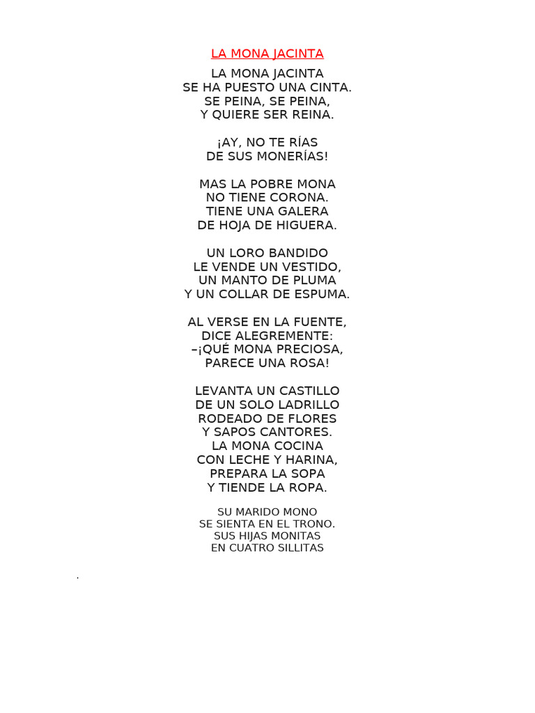 La Mona Jacinta: Poema Infantil | PDF
