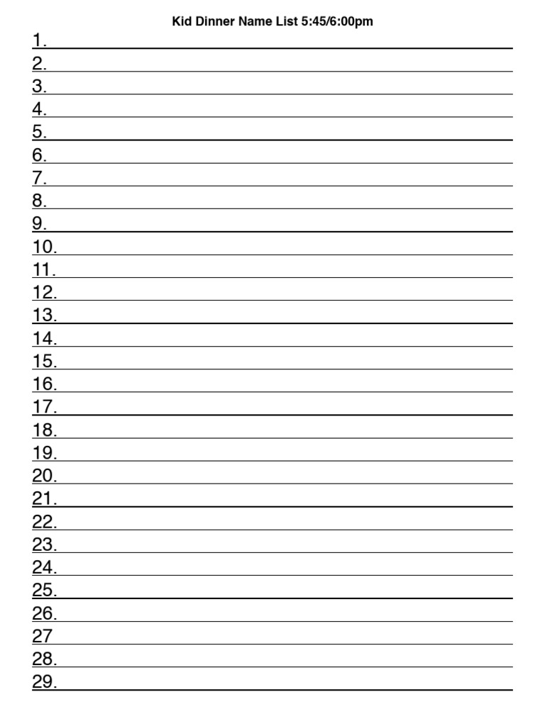 Kid Dinner Name List - 2016 | PDF