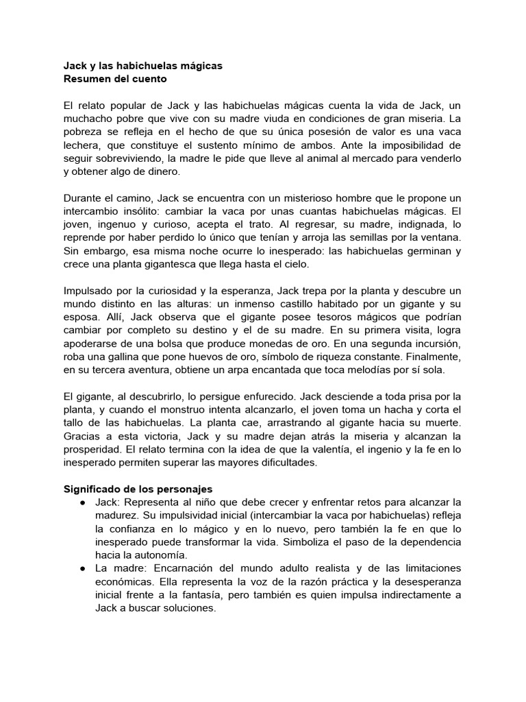 Jack y las habichuelas mágicas: análisis y significado | PDF | Jack y ...