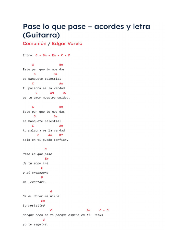 Pase Lo Que Pase Acordes Y Letra Guitarra Pdf