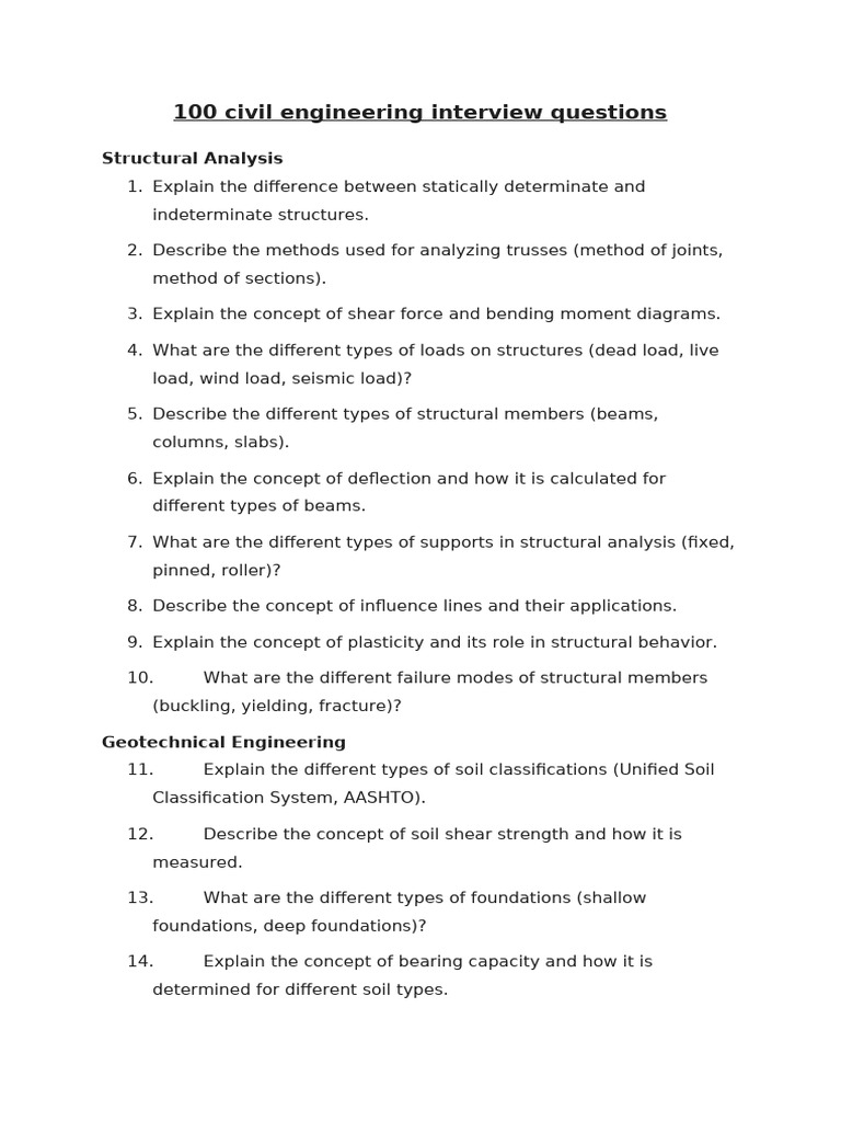 100 Civil Engineering Interview Question | PDF | Concrete | Hydrology
