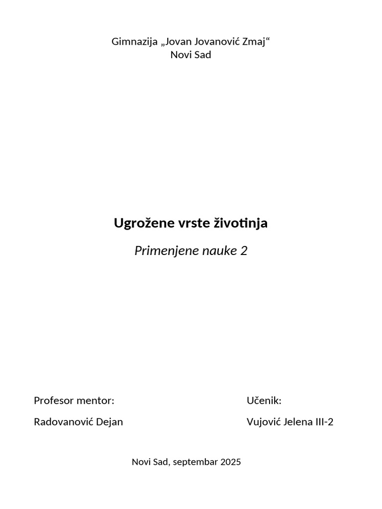 Ugrožene Vrste Životinja - 65c68ecd A073 413d 880c 4f8705f4d084 | PDF